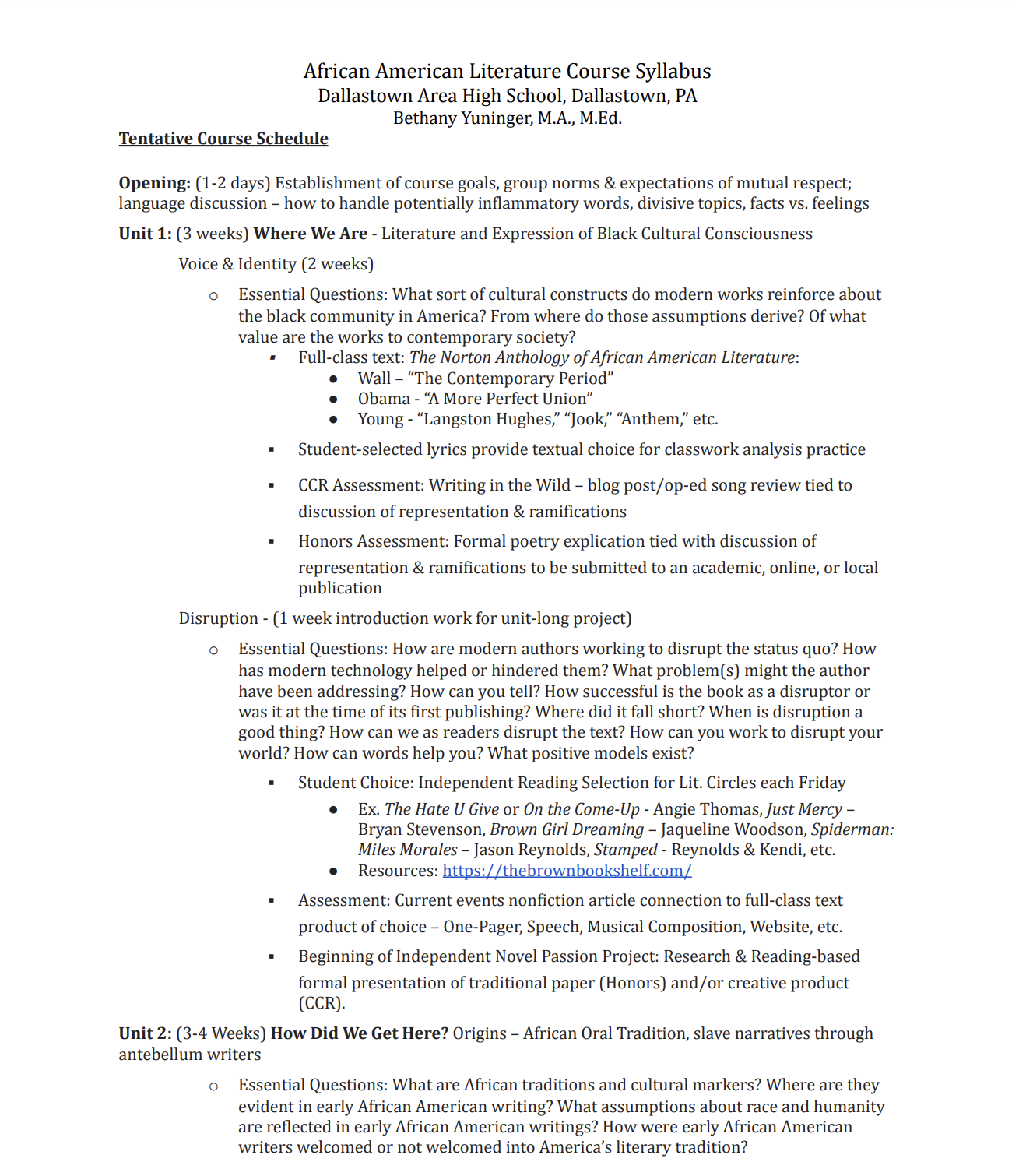 Teaching African American Literature - The Elective Series Continues ...